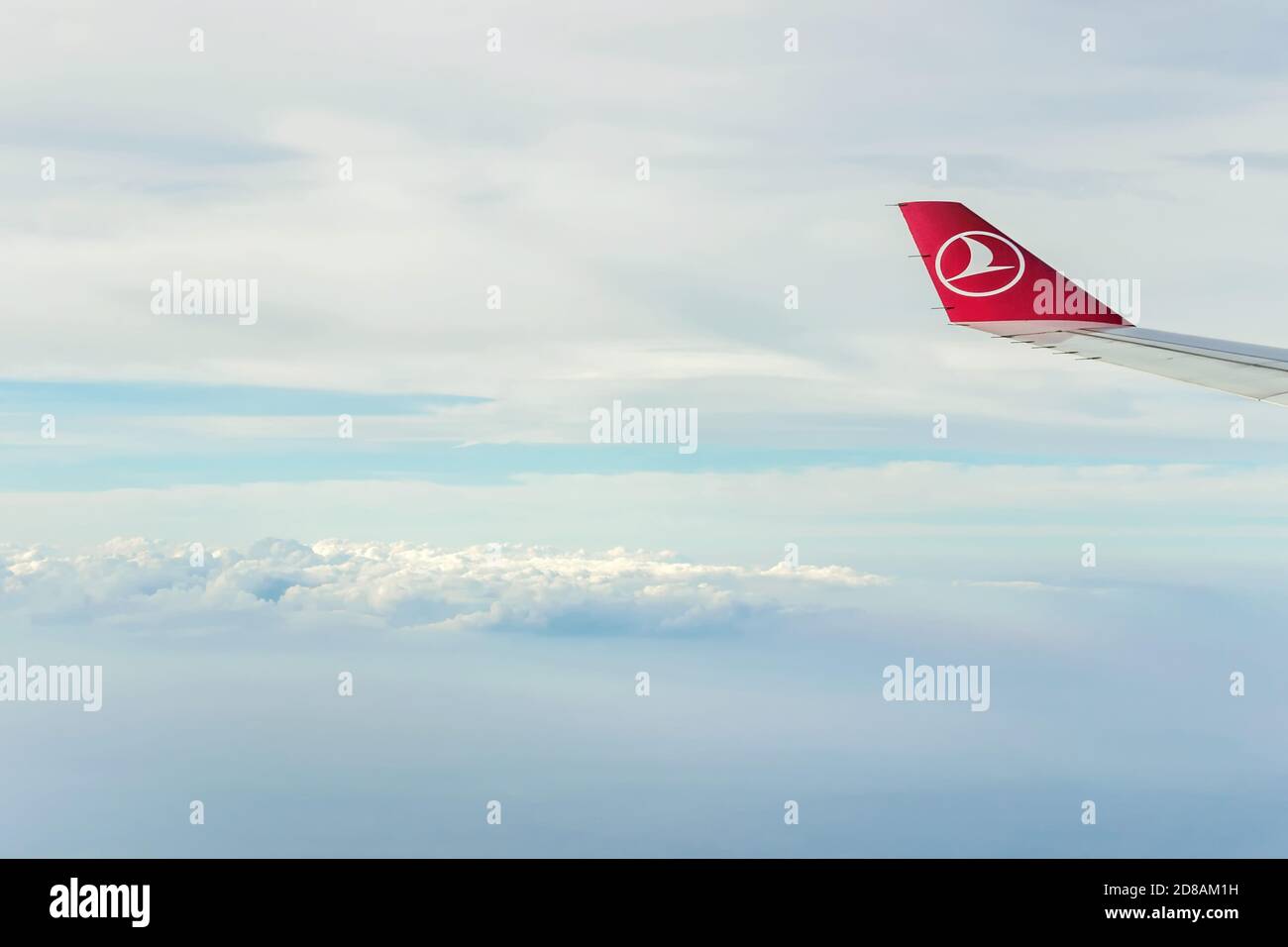 Turkish airplane wing in blue sky Stock Photo - Alamy