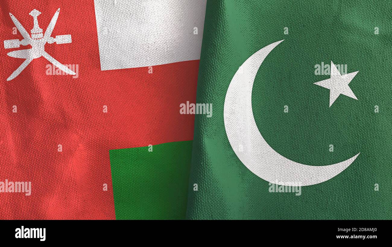 Pakistan and Oman two flags textile cloth 3D rendering Stock Photo - Alamy