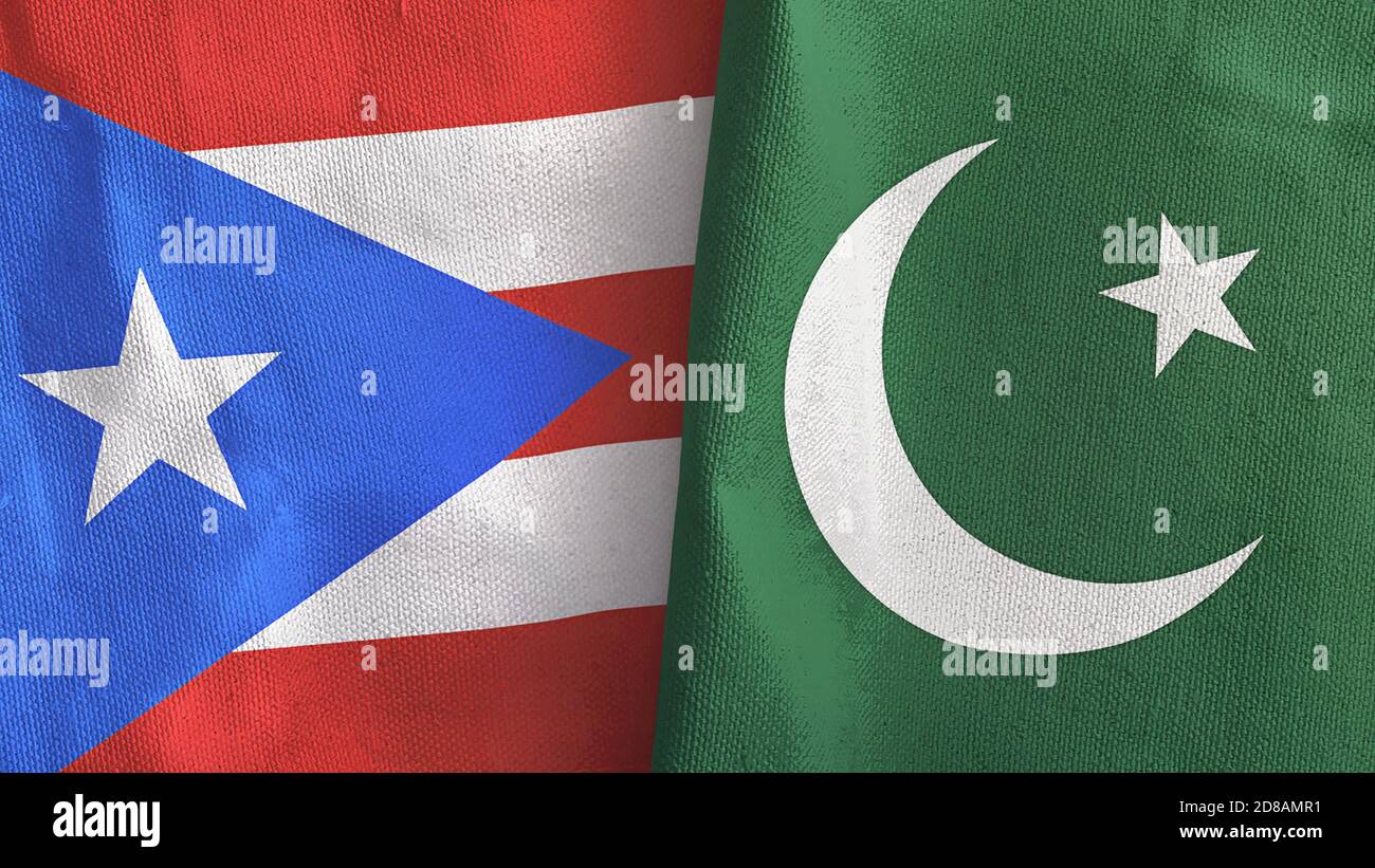 Pakistan and Puerto Rico two flags textile cloth 3D rendering Stock ...