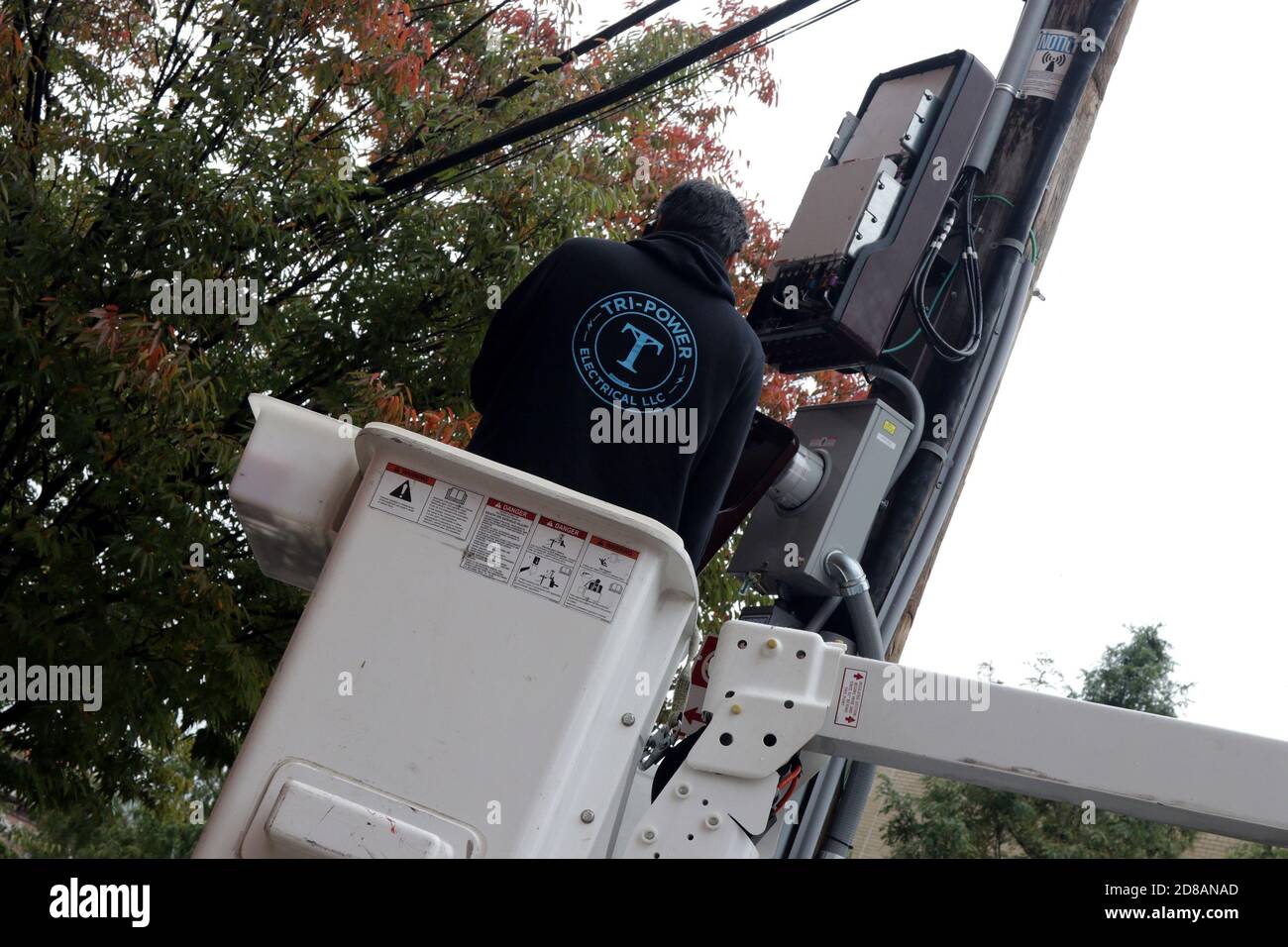 Construction work at 5G installation site, New York, USA Stock Photo ...