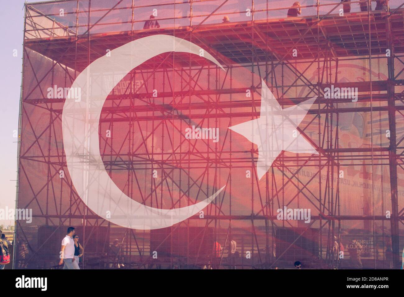 Turkish national flag with white star and moon in the view Stock Photo ...