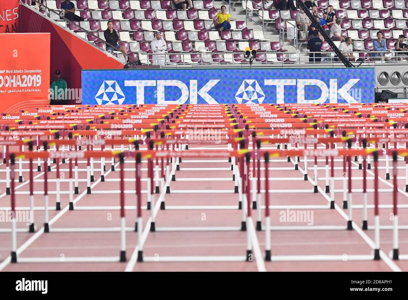 110 metres hurdles final. starting line. IAAF World Athletics ...