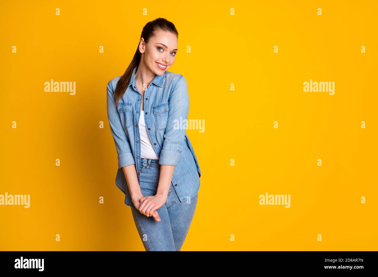 Photo of attractive nice girl enjoy spring weekend wear good look mood ...