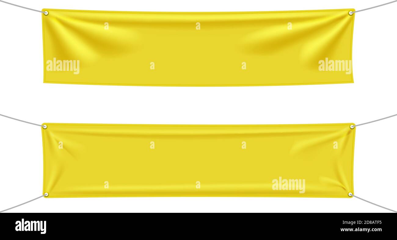 Yellow textile banners with folds isolated on white background Stock ...
