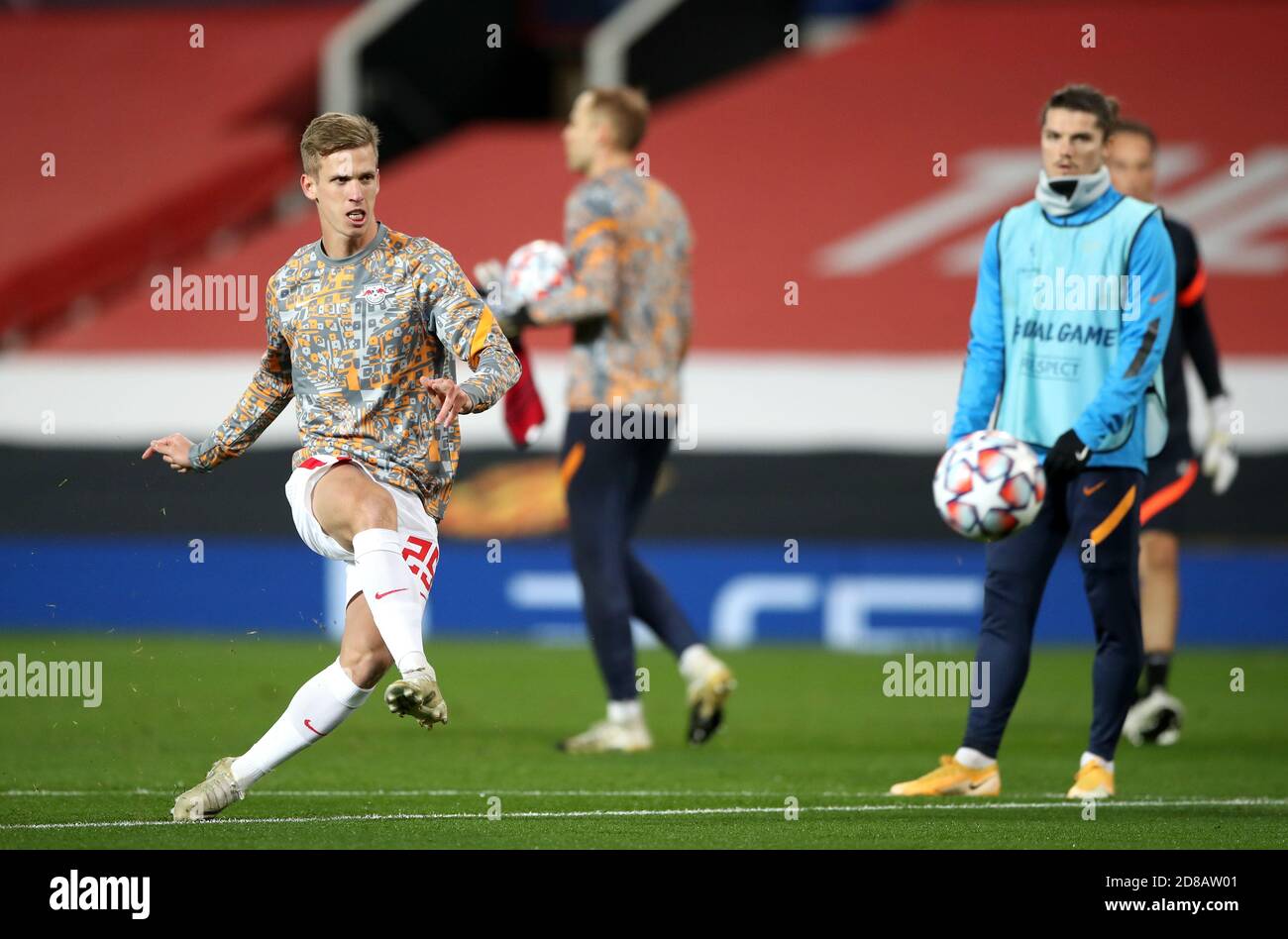 RB Leipzig's Dani Olmo warms up prior to the UEFA Champions League ...