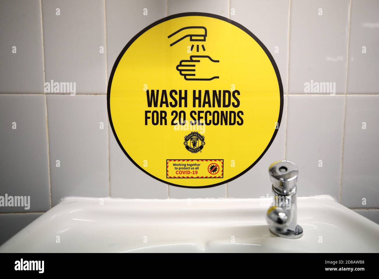 Hand washing signage around Old Trafford, Manchester Stock Photo - Alamy