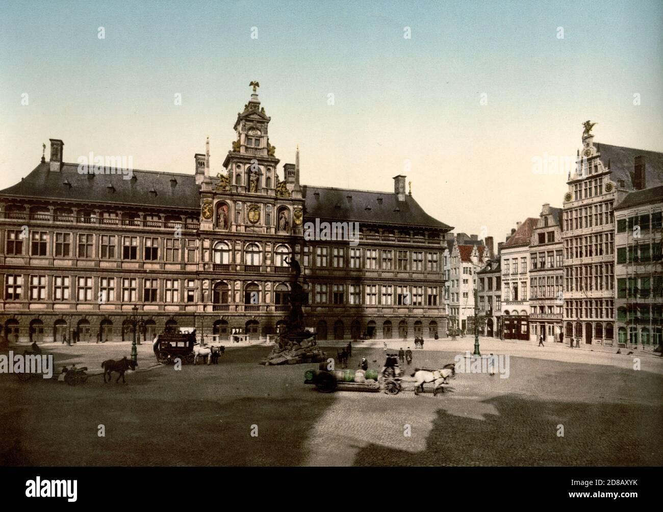 Grande Place with town hall, Antwerp, Belgium, circa 1900 Stock Photo ...