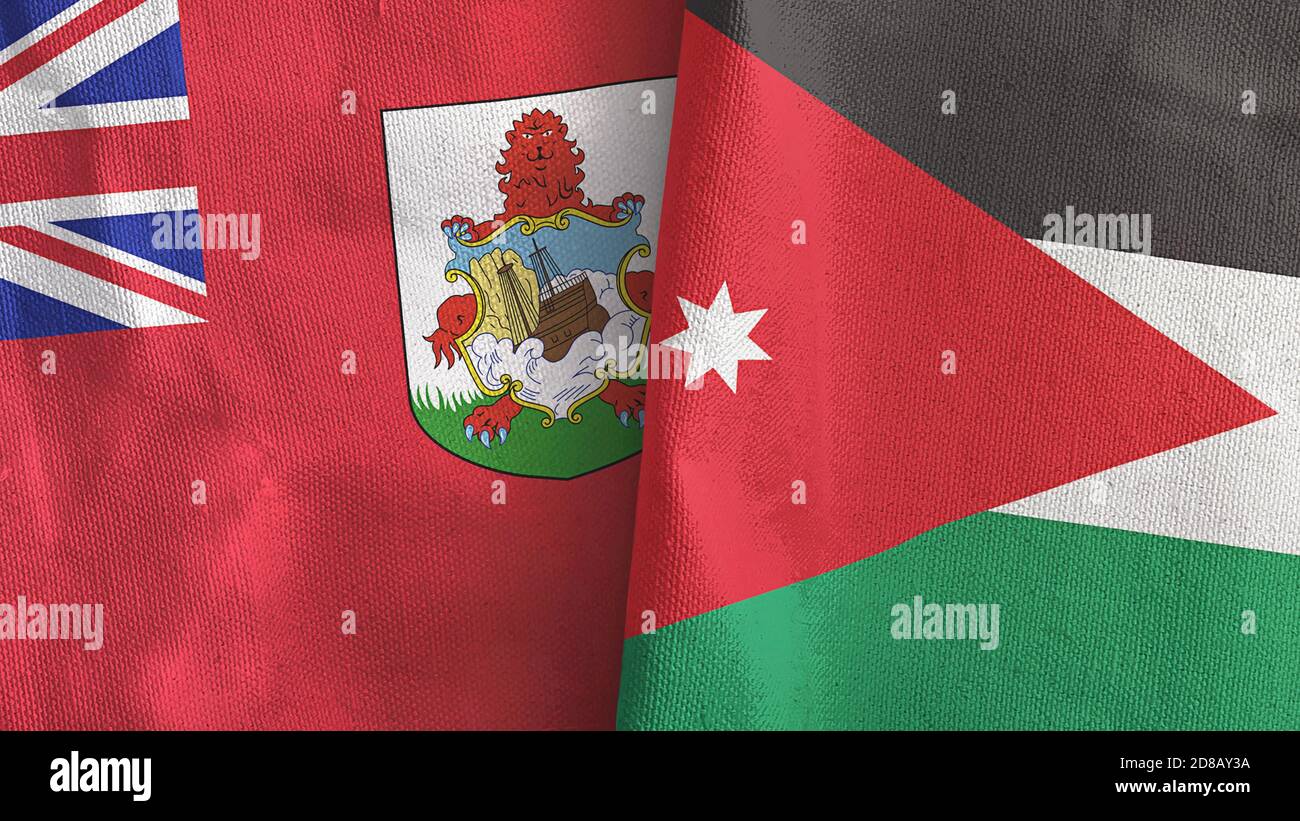 Jordan and Bermuda two flags textile cloth 3D rendering Stock Photo - Alamy