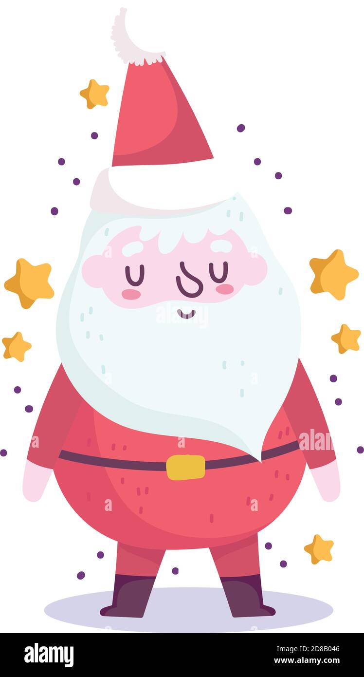 merry christmas, cute santa claus with stars cartoon vector ...