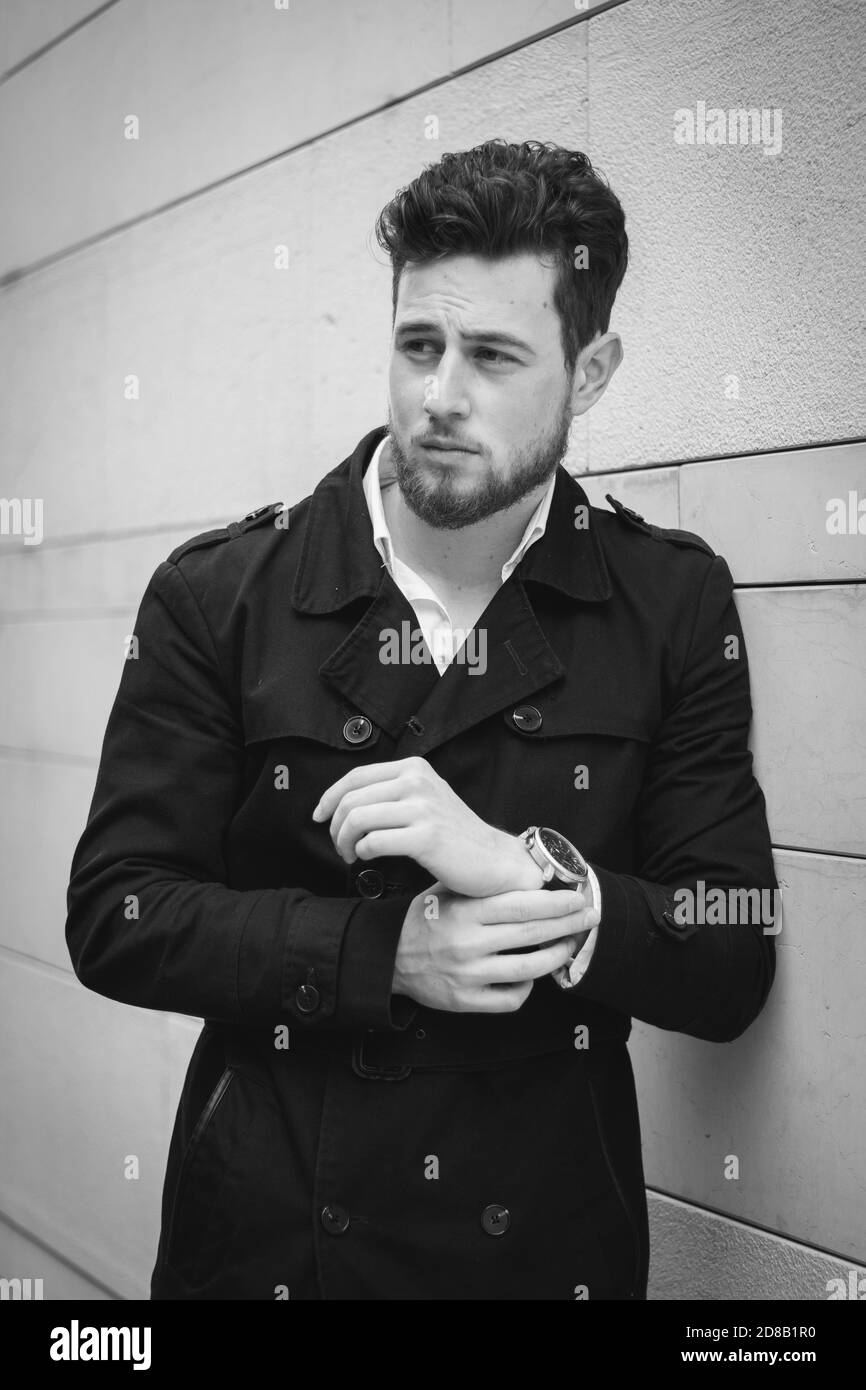 Happy young man posing on Black and White Stock Photos & Images - Alamy