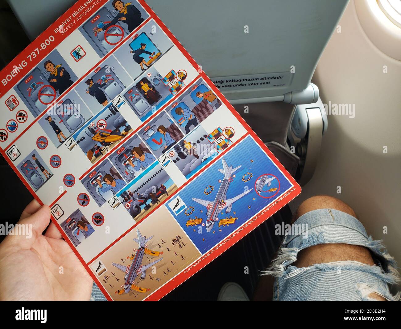 Behavior safety and regulations brochure in the airplane, in the ...