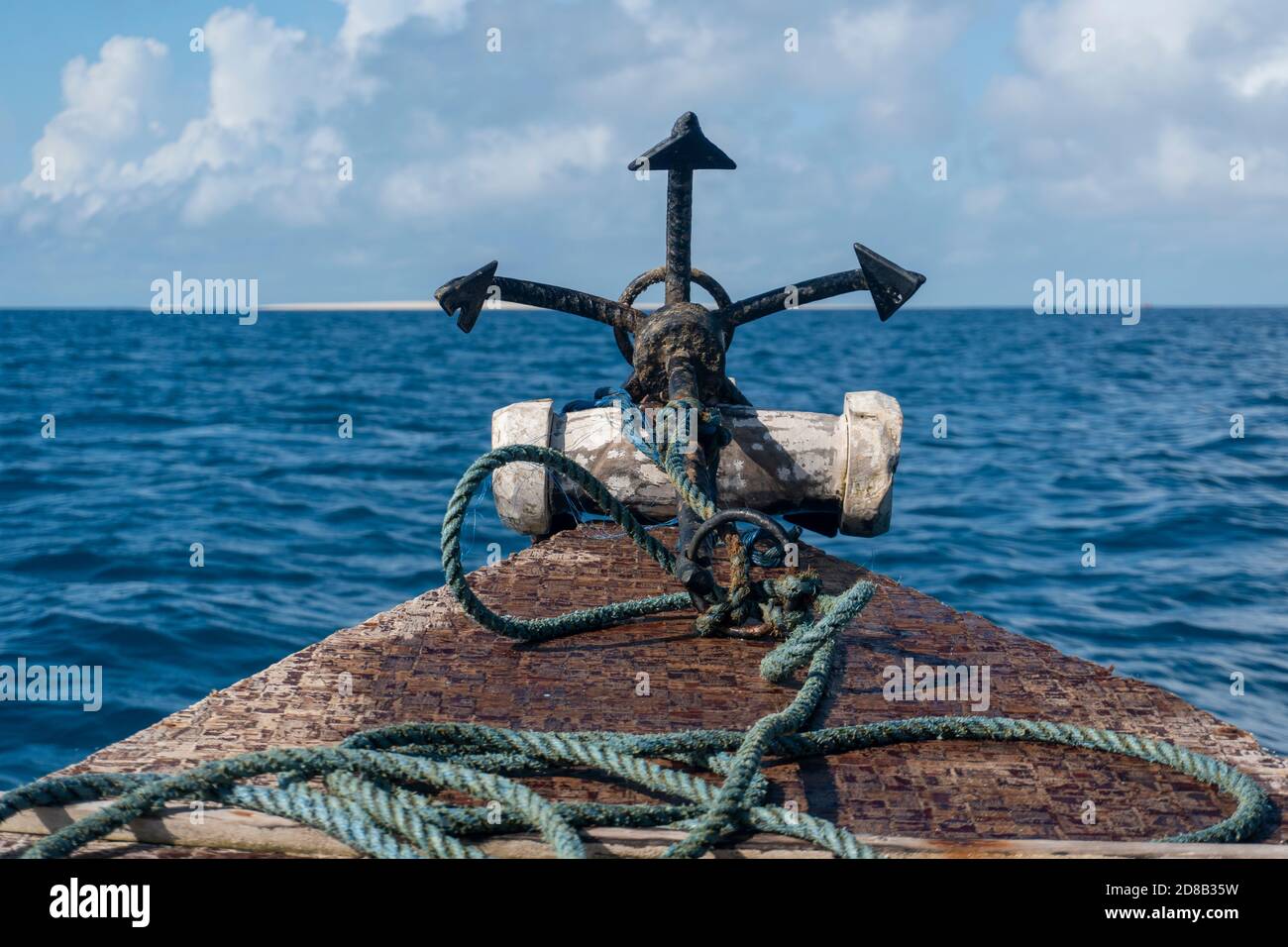 Bow side of Traditional Zanzibar Dhow boat with anchor and Rope Stock ...