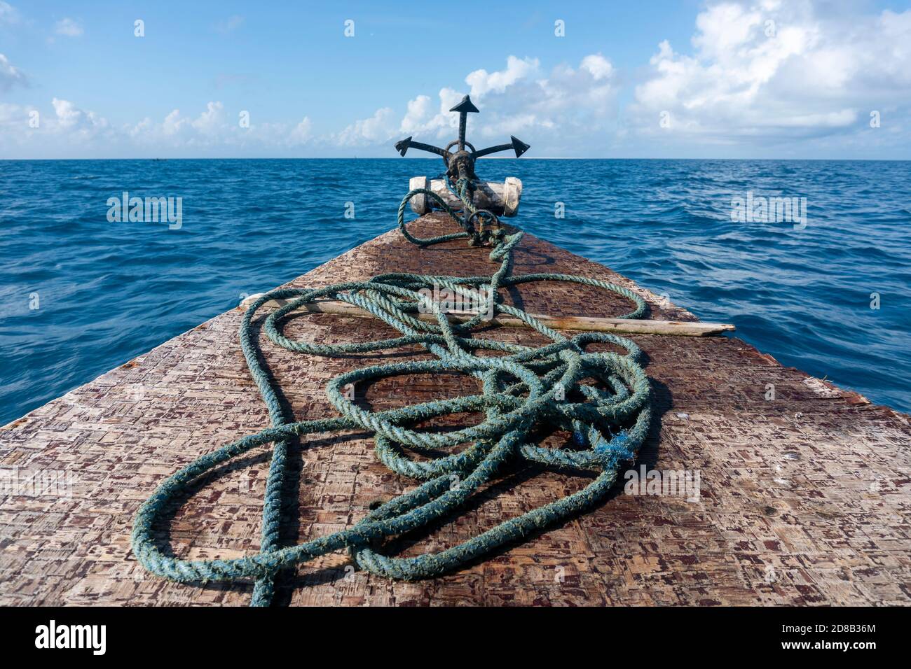 Bow side of Traditional Zanzibar Dhow boat with anchor and Rope Stock ...