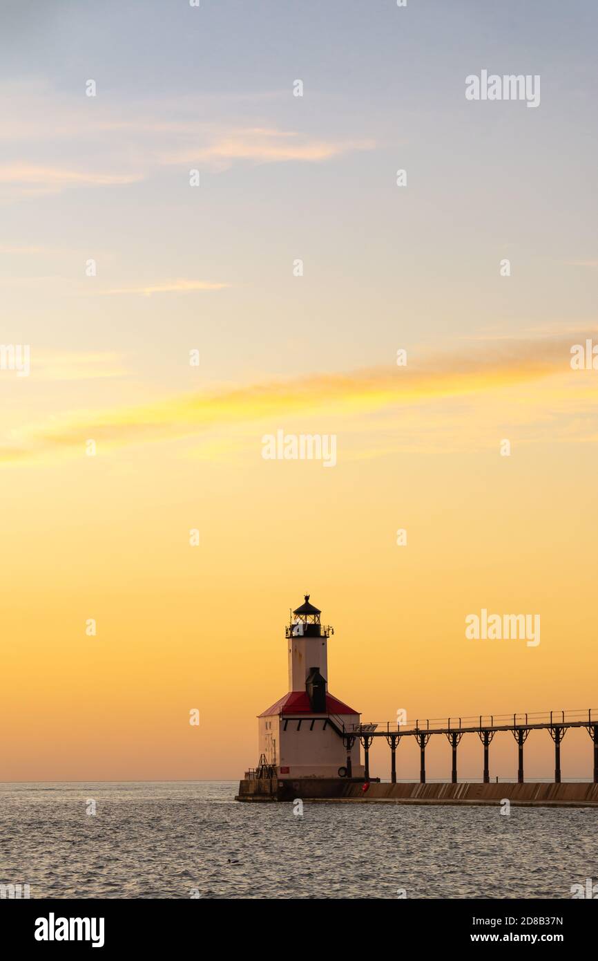 Michigan city lighthouse sunset hi-res stock photography and images - Alamy