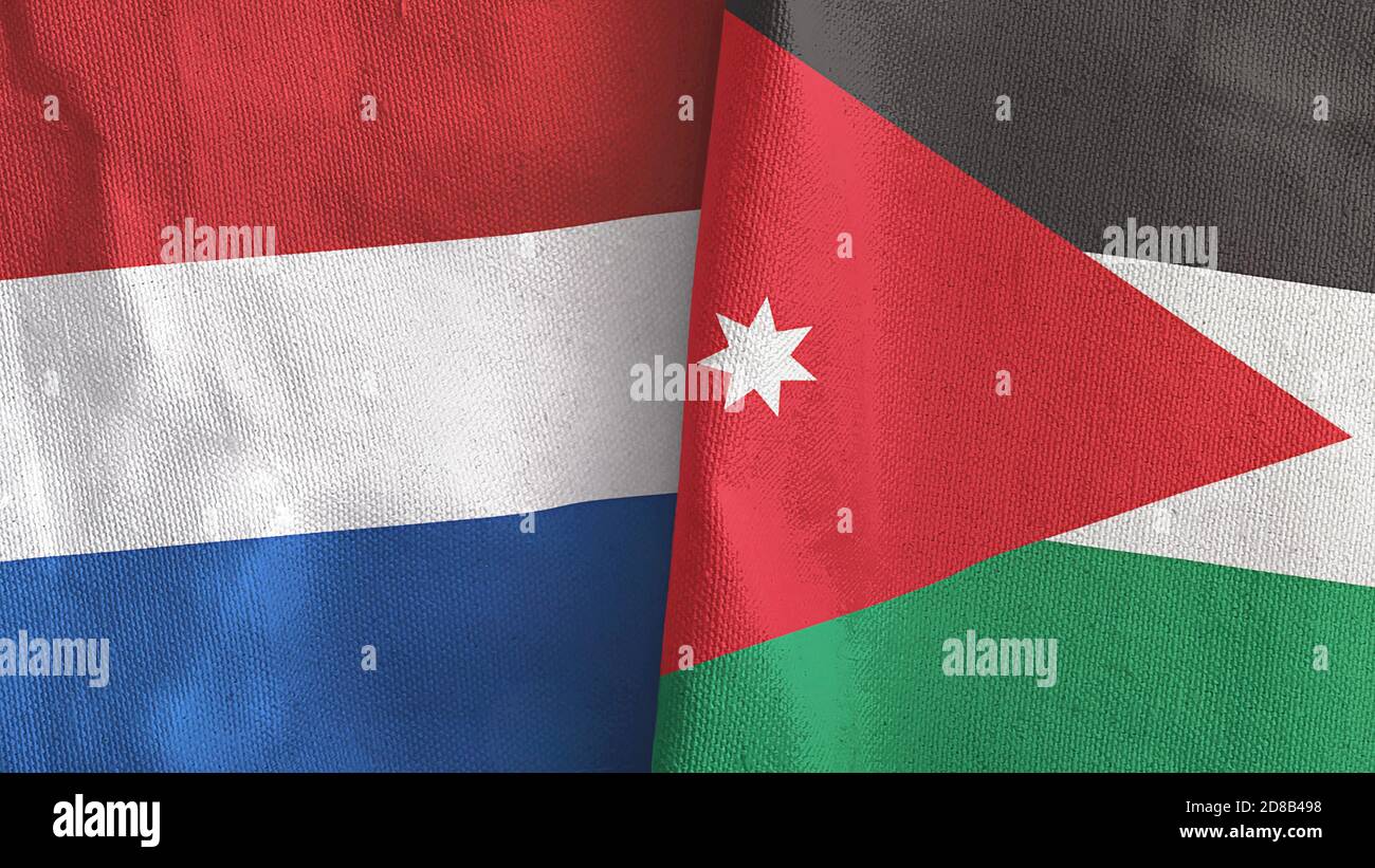 Jordan and Netherlands two flags textile cloth 3D rendering Stock Photo ...