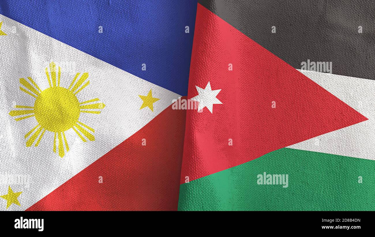Jordan and Philippines two flags textile cloth 3D rendering Stock Photo ...
