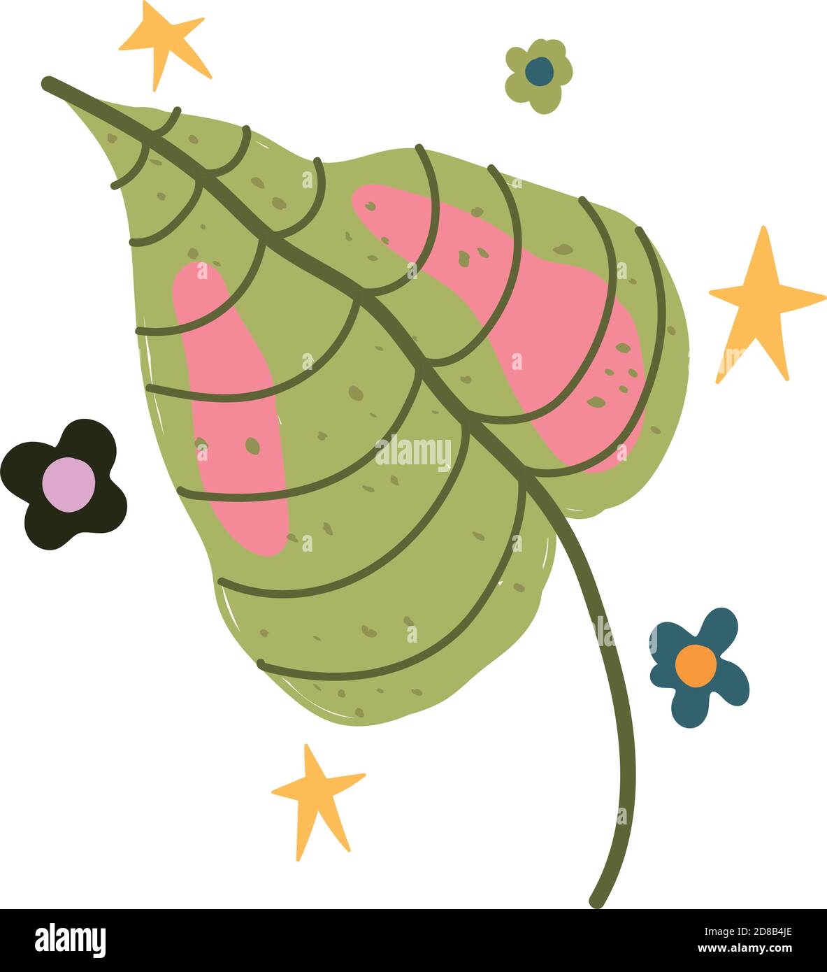 doodle contemporary, exotic leaf flowers and stars design vector ...