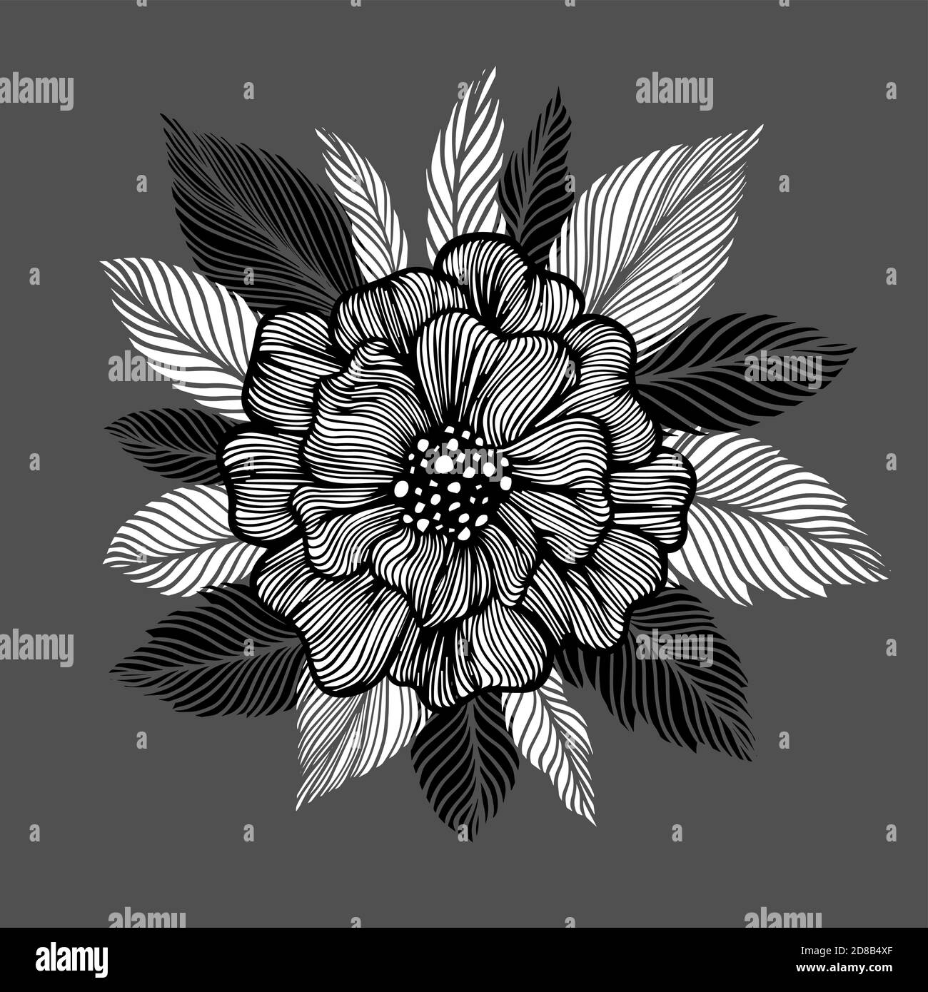 Monochrome floral abstraction. Graphic beautiful flower. Vector ...