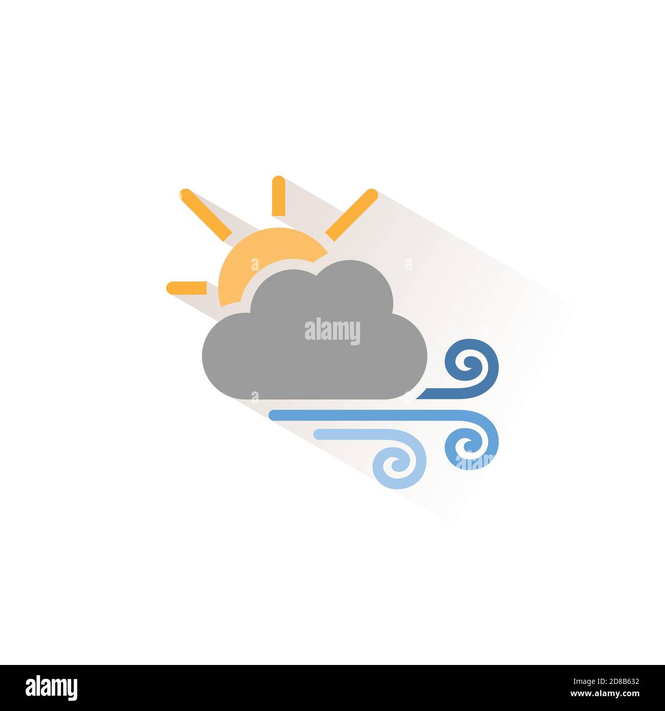 Strong wind, sun and cloud. Isolated color icon. Weather glyph vector ...