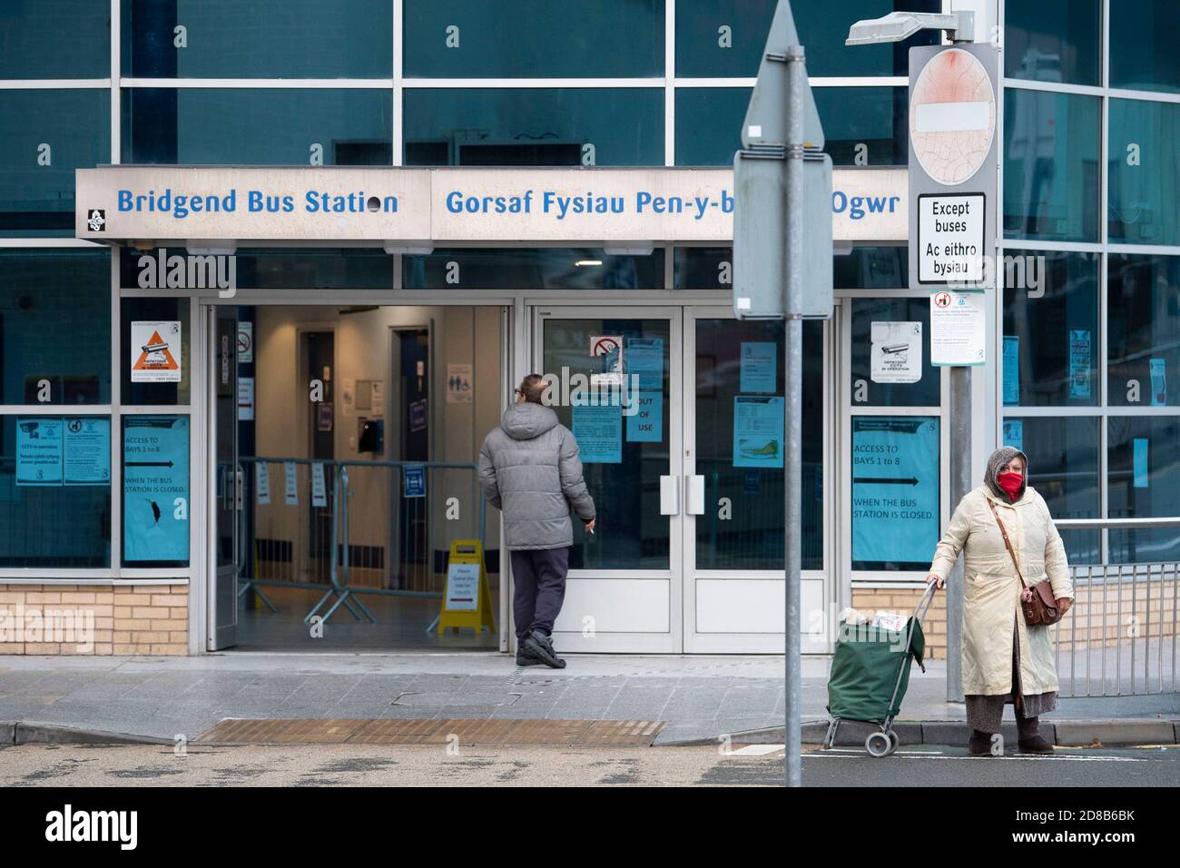 BRIDGEND, WALES - OCTOBER 28: A general view of Bridgend bus station on ...