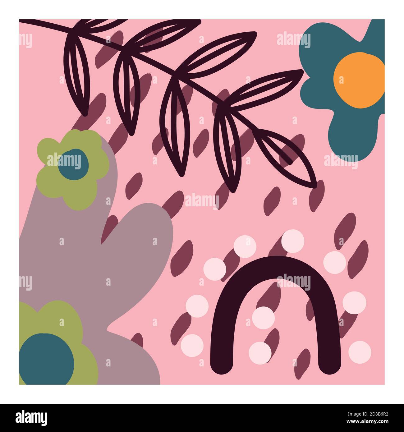 doodle contemporary flowers branch leaves dotted decoration pattern vector illustration vector ...