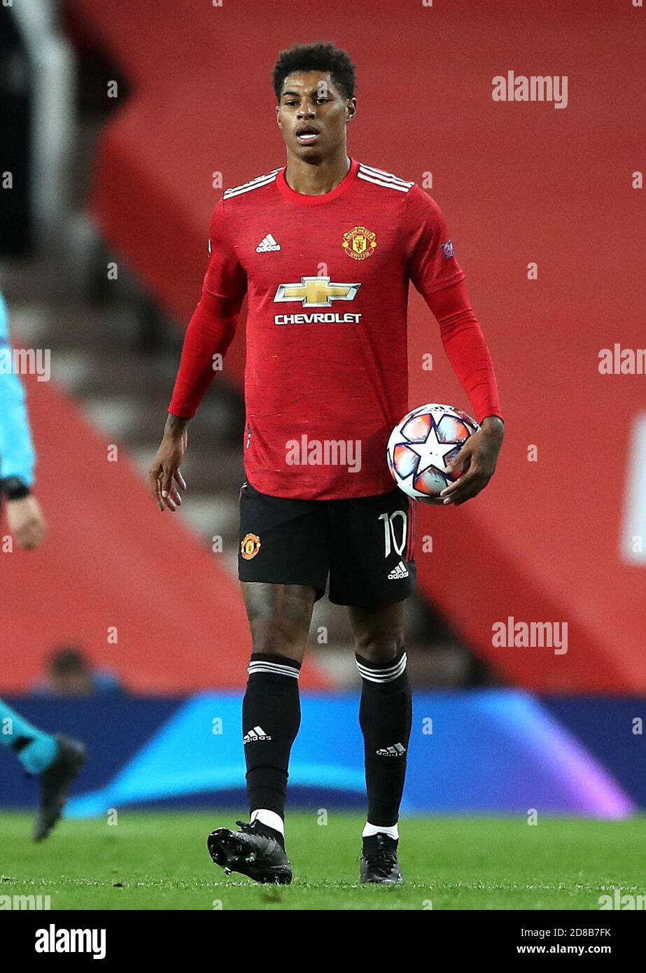 Manchester United's Marcus Rashford with the match ball after the UEFA ...