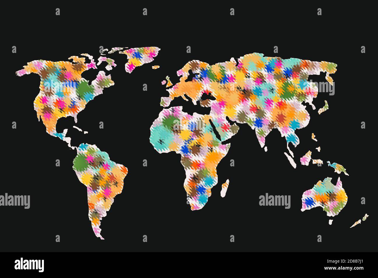 Roughly outlined world map with a colorful background patterns Stock ...