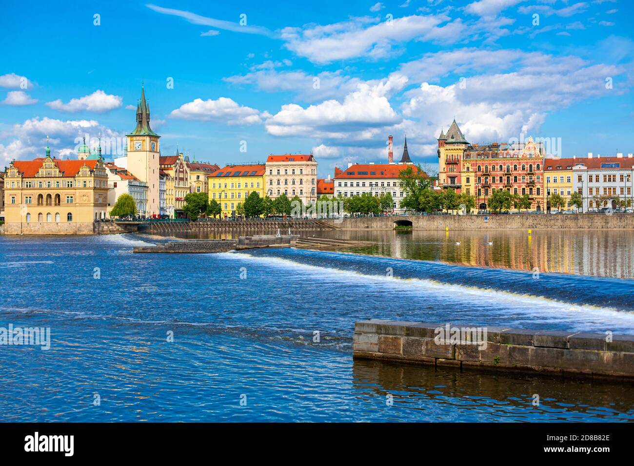 The landscape of the city of Prague view from the Vltava river on the ...