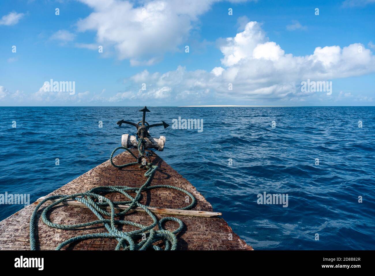 Bow side of Traditional Zanzibar Dhow boat with anchor and Rope Stock ...
