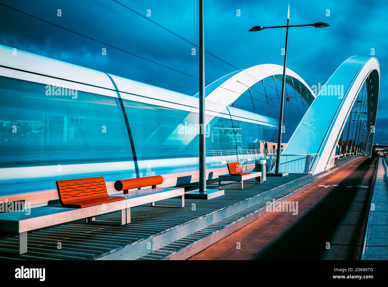Vertical view of Tramway crossing the bridge, Lyon, France Stock Photo ...