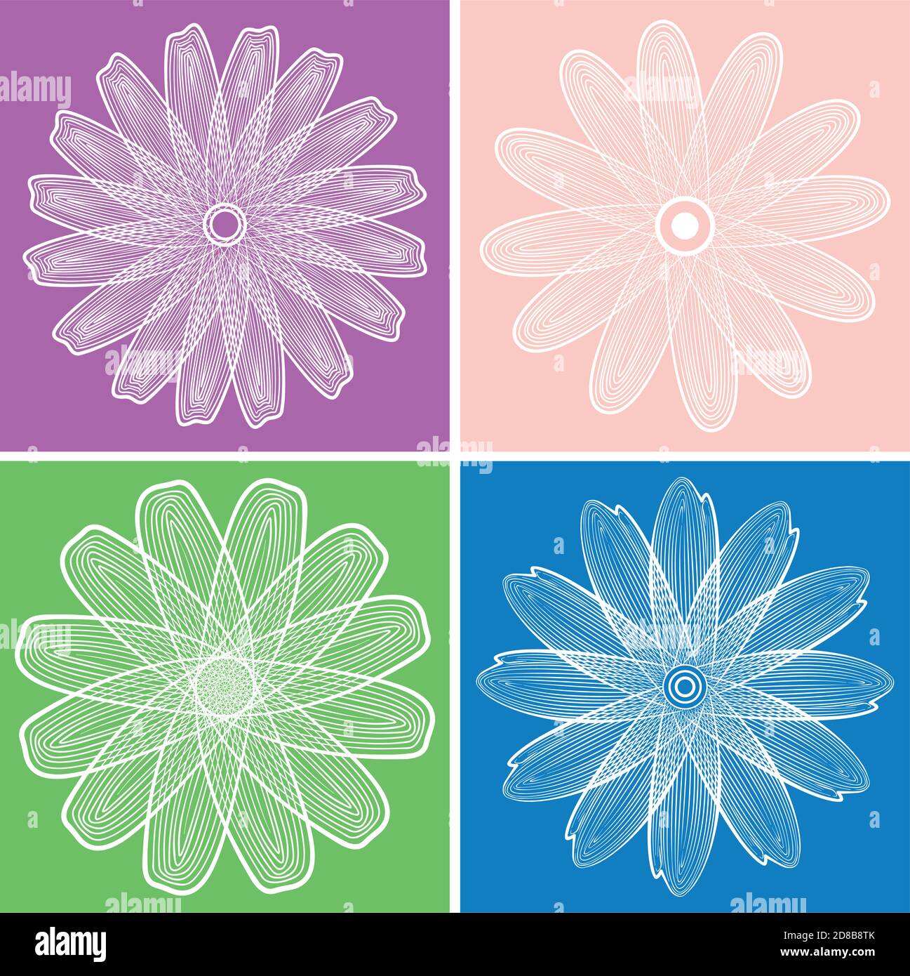 set vector linear stylized white flower on color background Stock ...