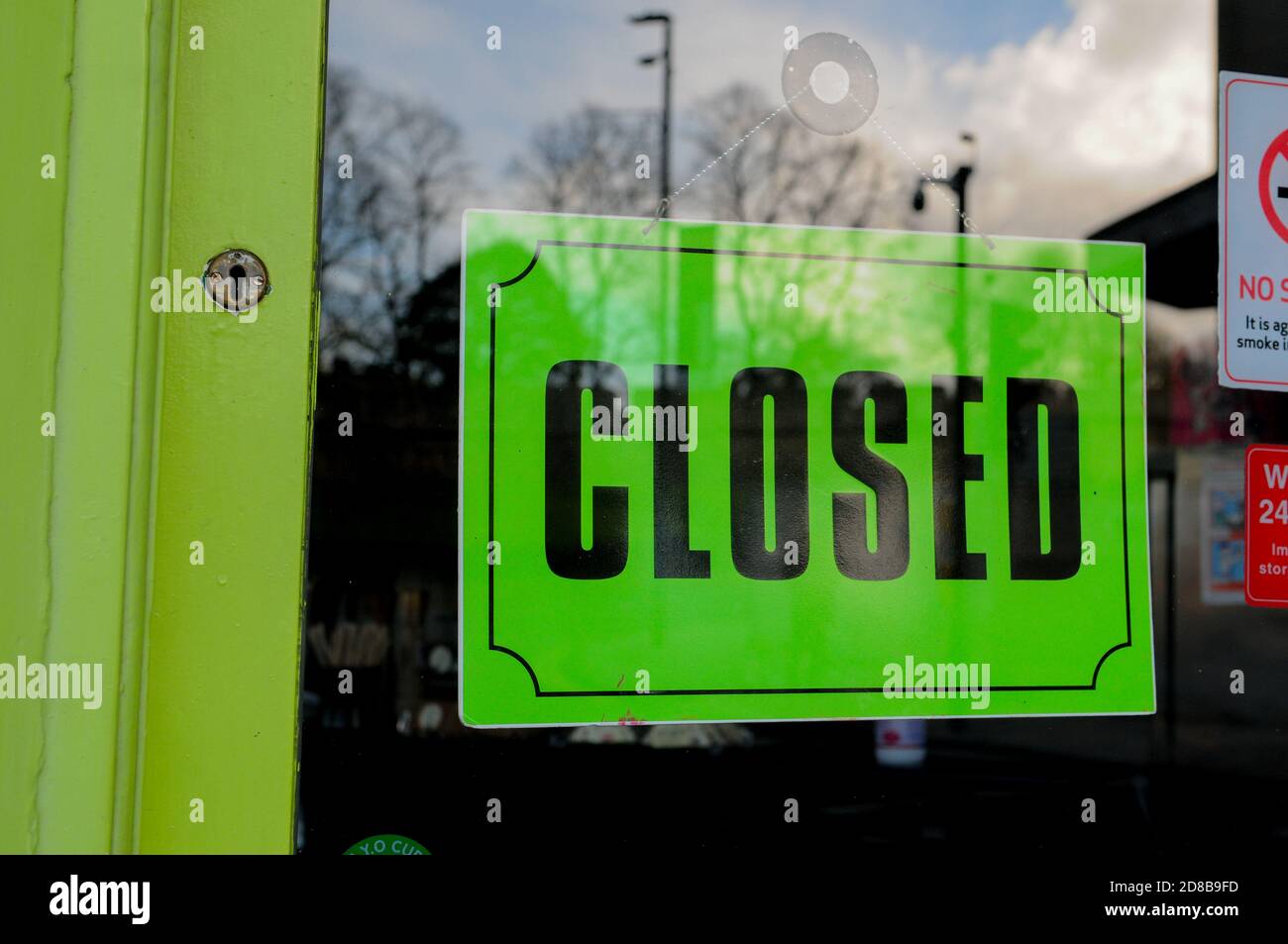 york, UK, england, 25-10-2020, Close up of closed sign on entrance door ...