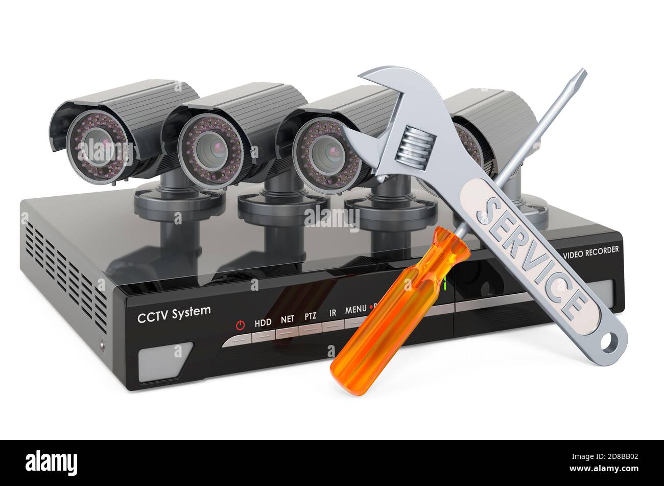 Repair and service of CCTV system digital video recorder, 3D rendering ...