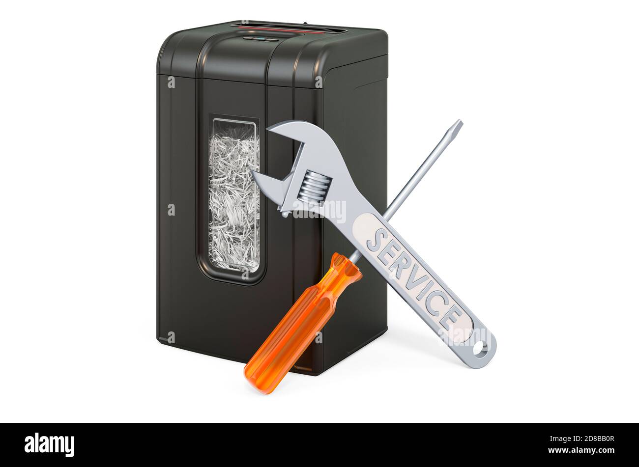 Repair and service of paper shredder, 3D rendering isolated on white ...