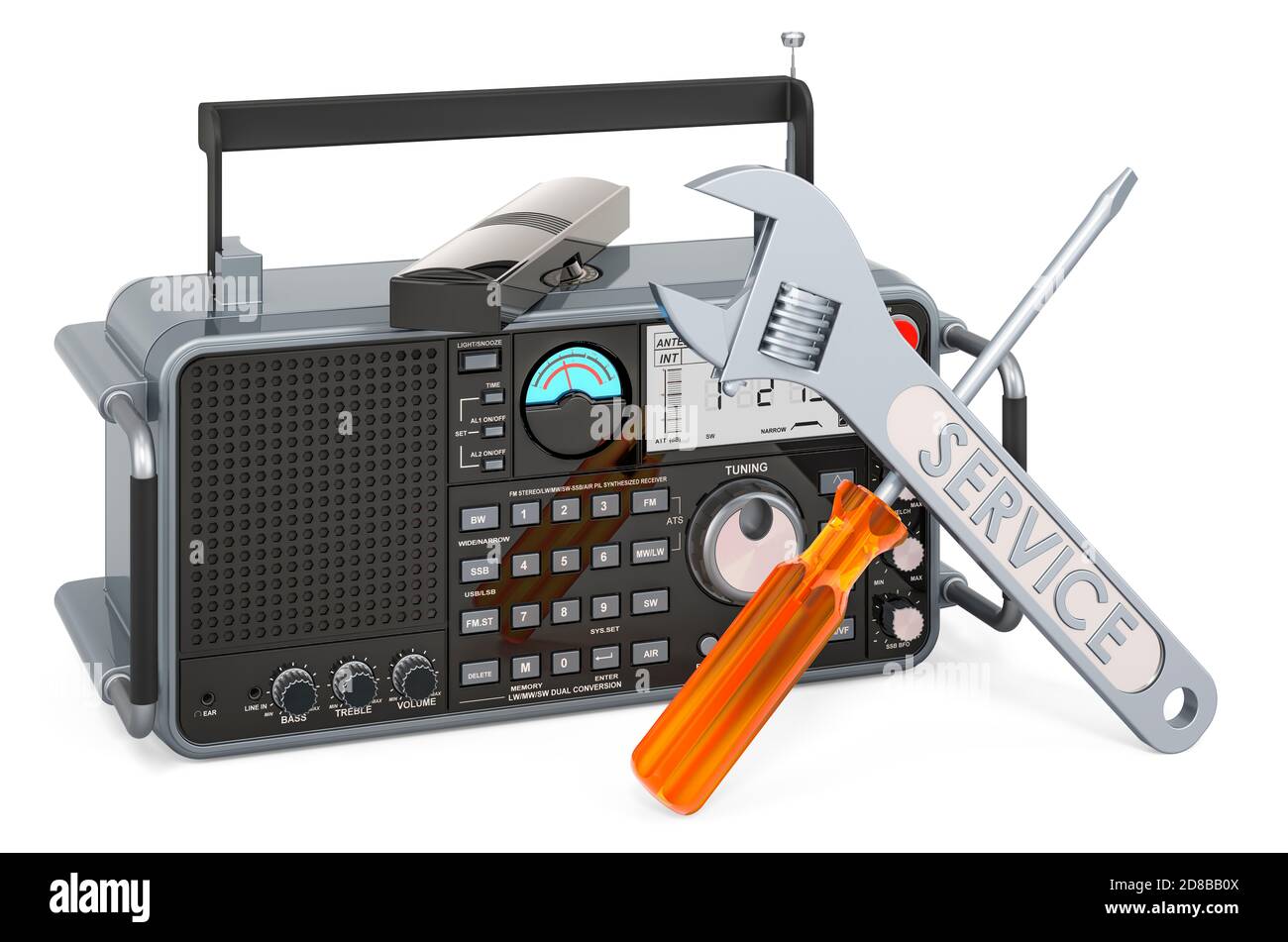 Repair and service of modern digital radio, 3D rendering isolated on ...