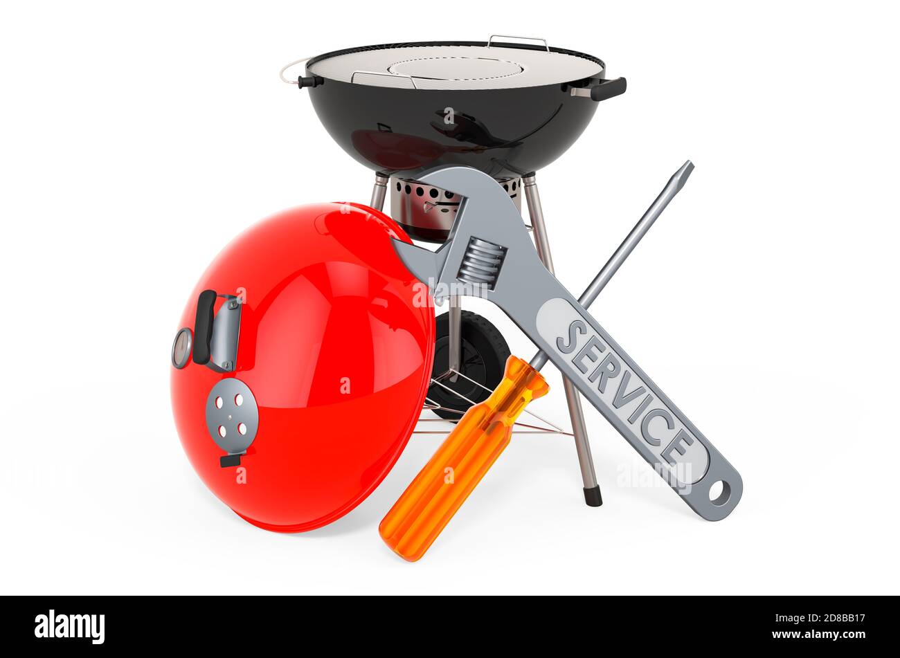 Repair and service of barbecue grill BBQ, 3D rendering isolated on ...