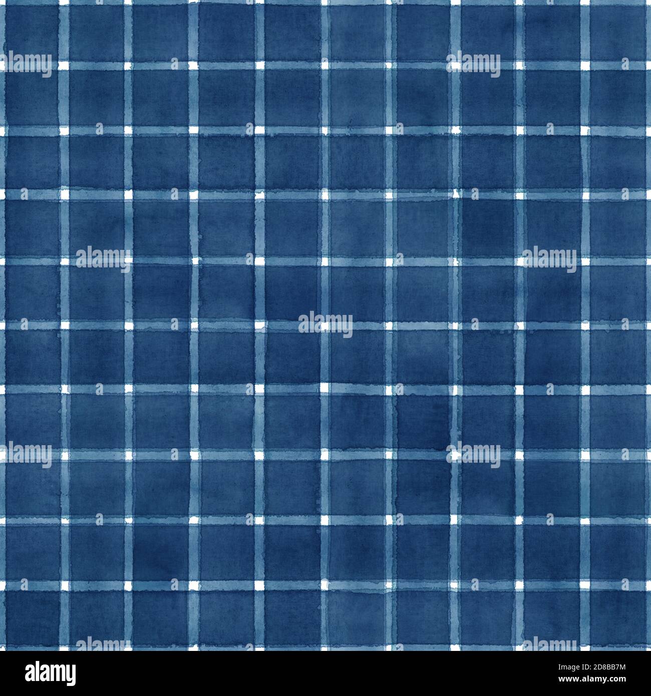 Watercolor stripe plaid seamless pattern. Blue indigo stripes on white ...