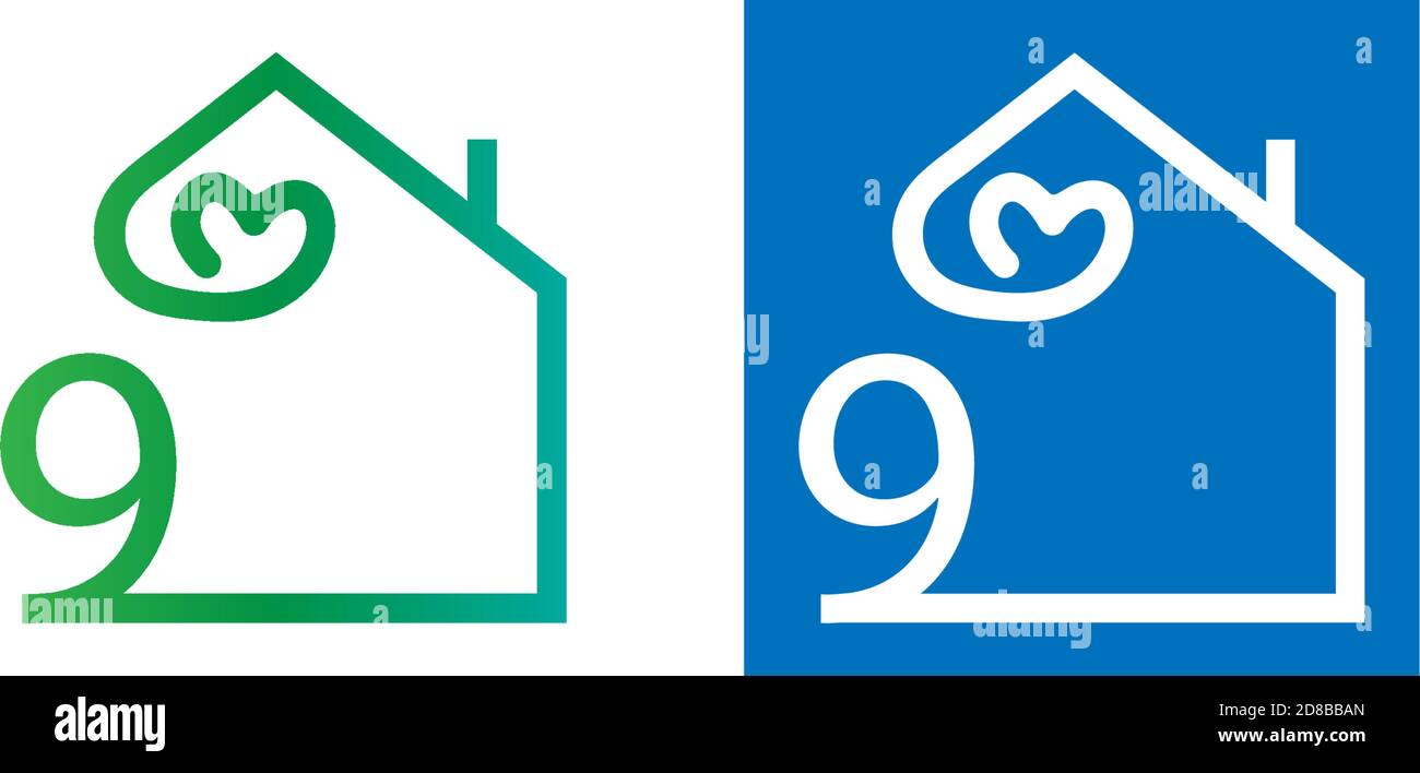 Number 9 house with love icon logo template Stock Vector Image & Art ...