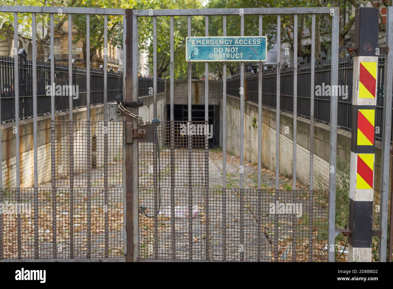 The locked gates of an old disused tram tracks and tunnel in Holborn ...