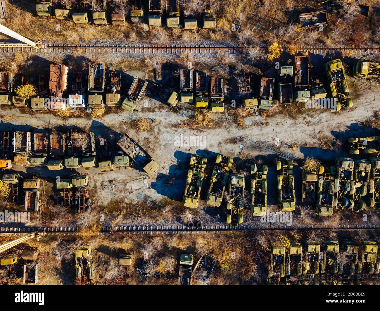 Old rusty broken Russian military cars for scrap metal, top view Stock Photo - Alamy