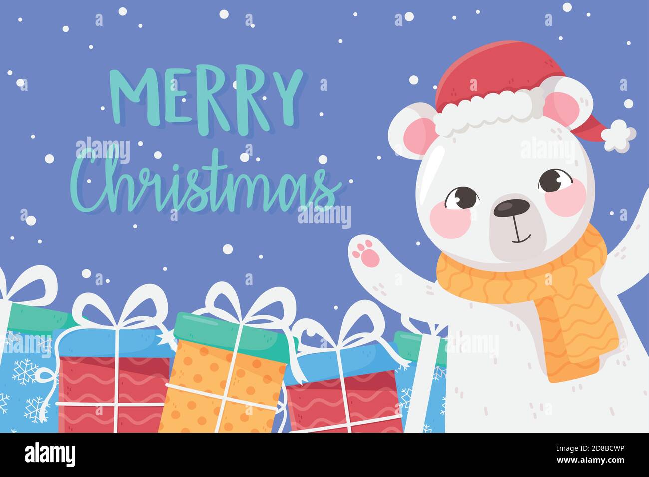 merry christmas cute bear with hat scarf and gift boxes card vector ...