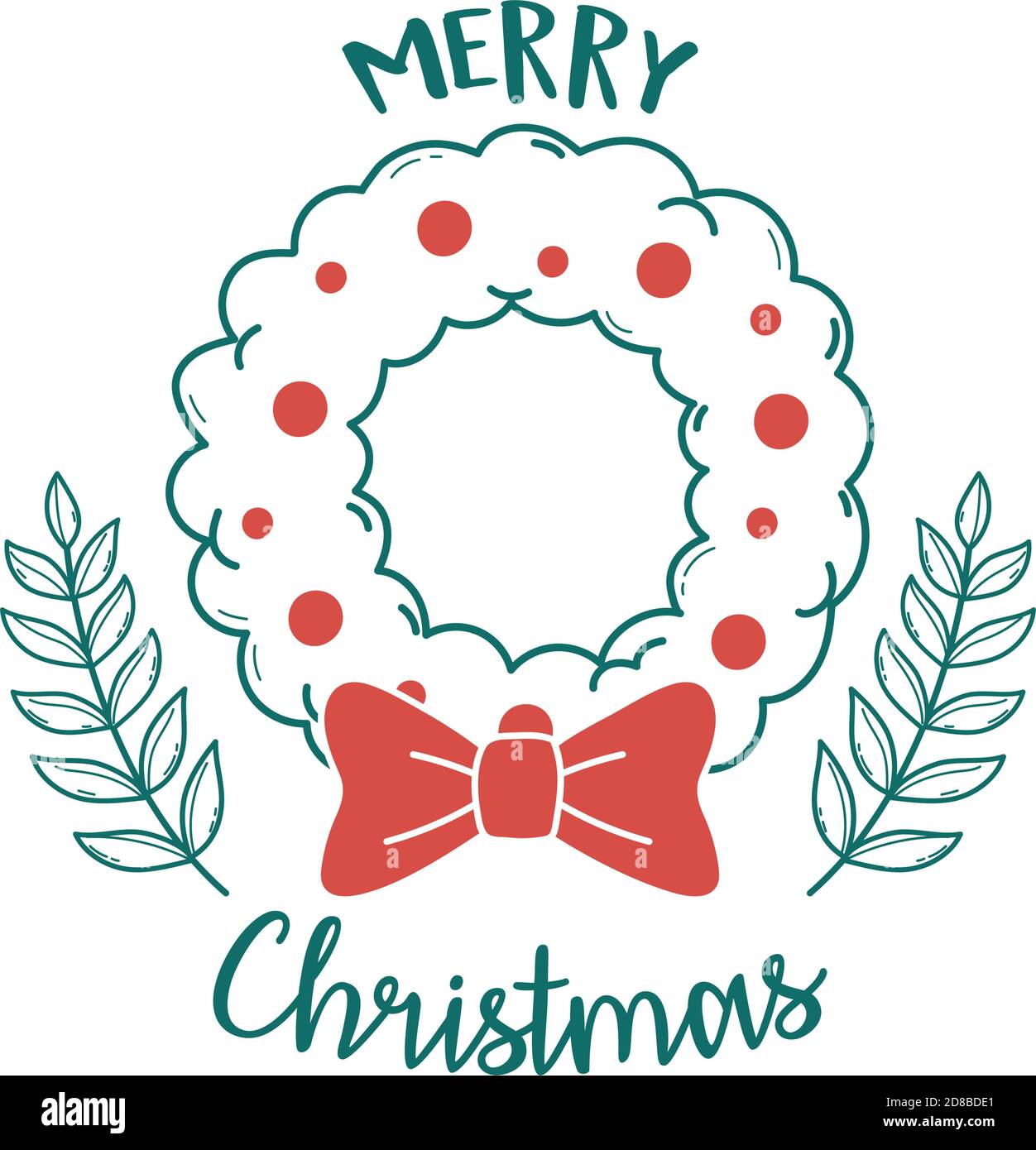 christmas floral wreath with balls and bow vector illustration Stock ...