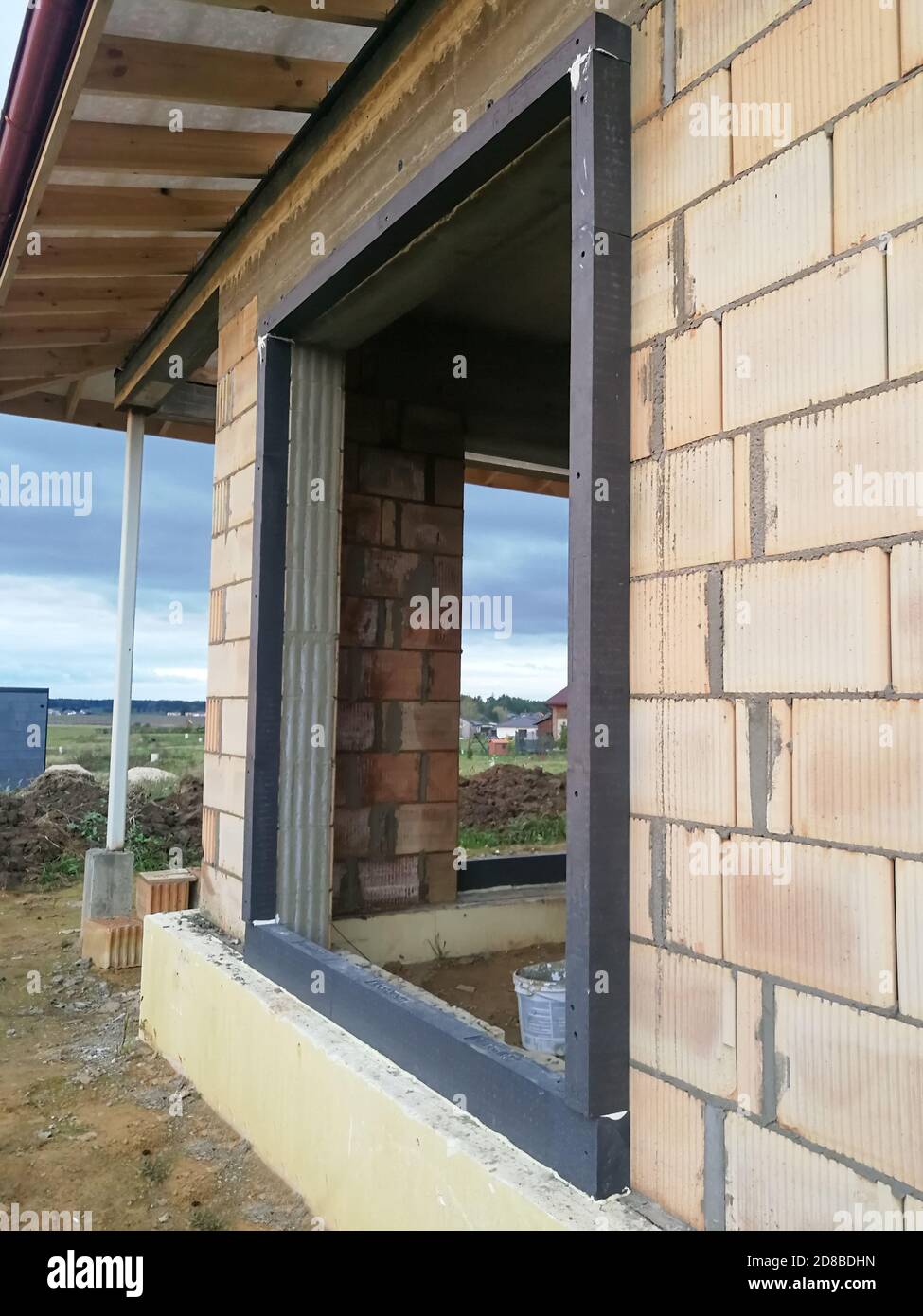 Black thermal insulation frame for window installation in house at ...