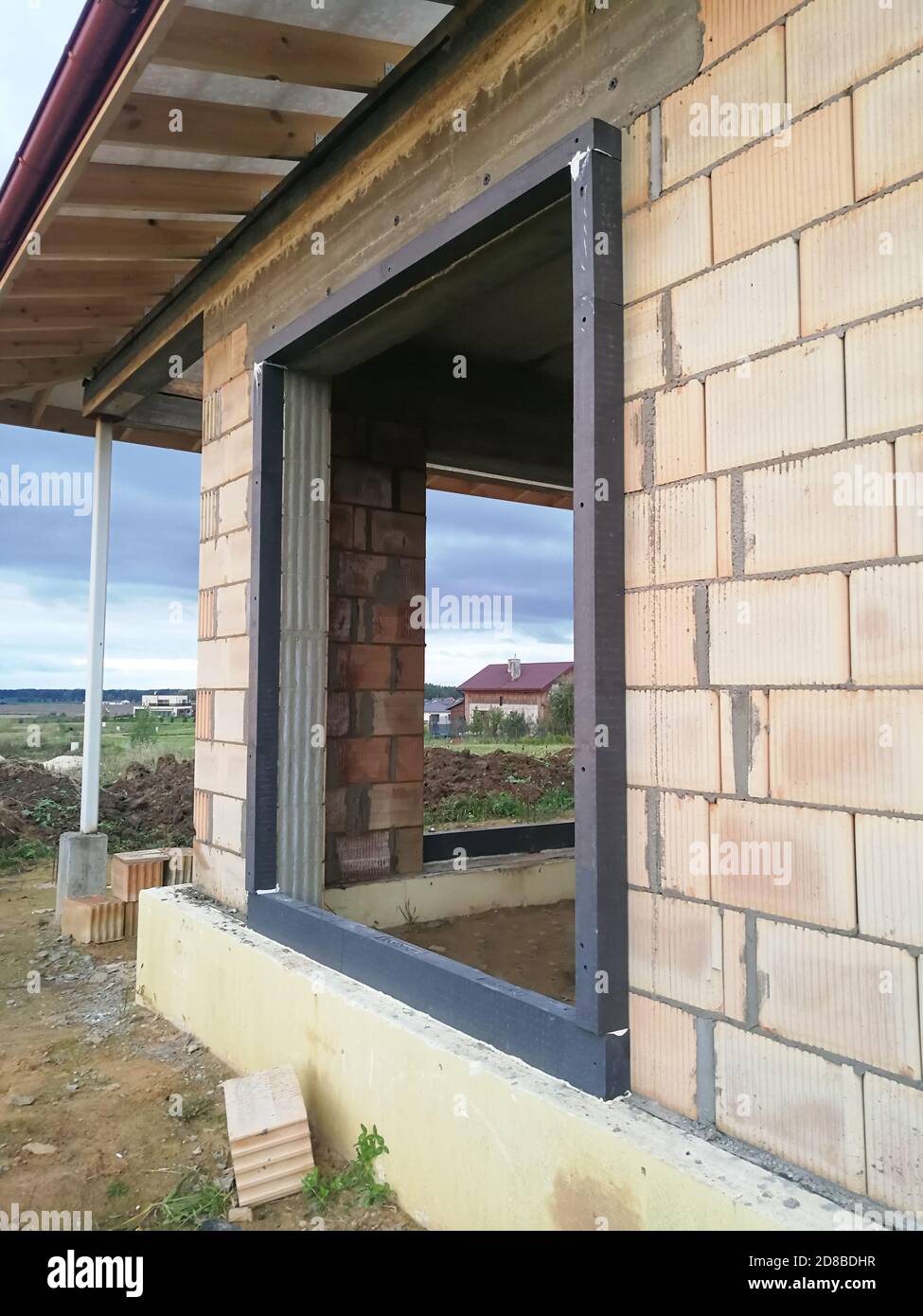 Black thermal insulation frame for window installation in house at ...