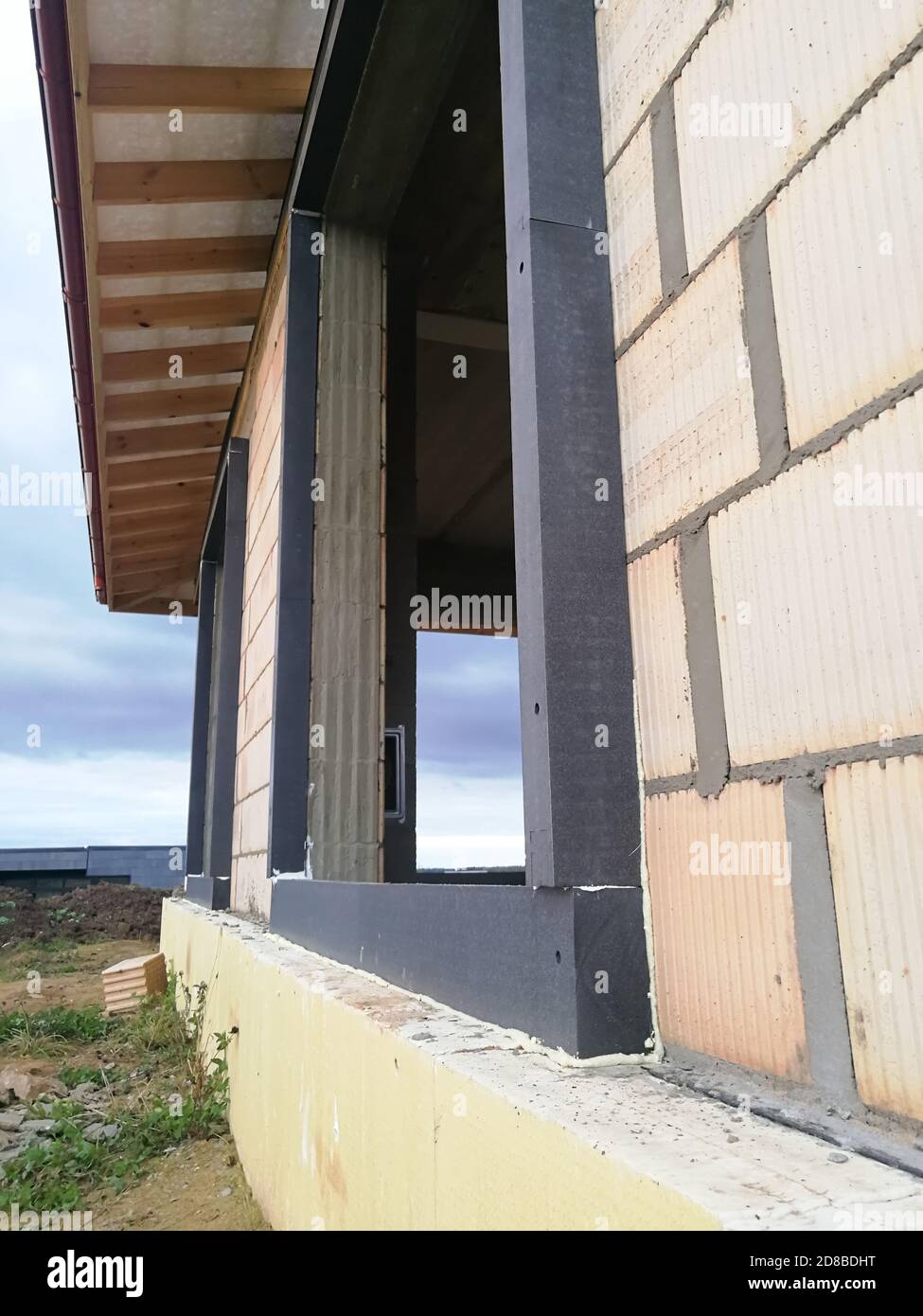 Black thermal insulation frame for window installation in house at ...