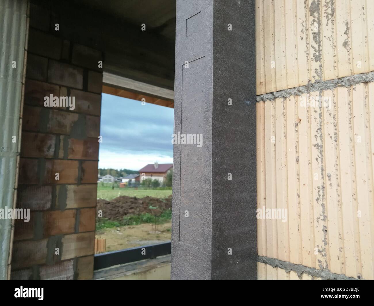 Black thermal insulation frame for window installation in house at ...