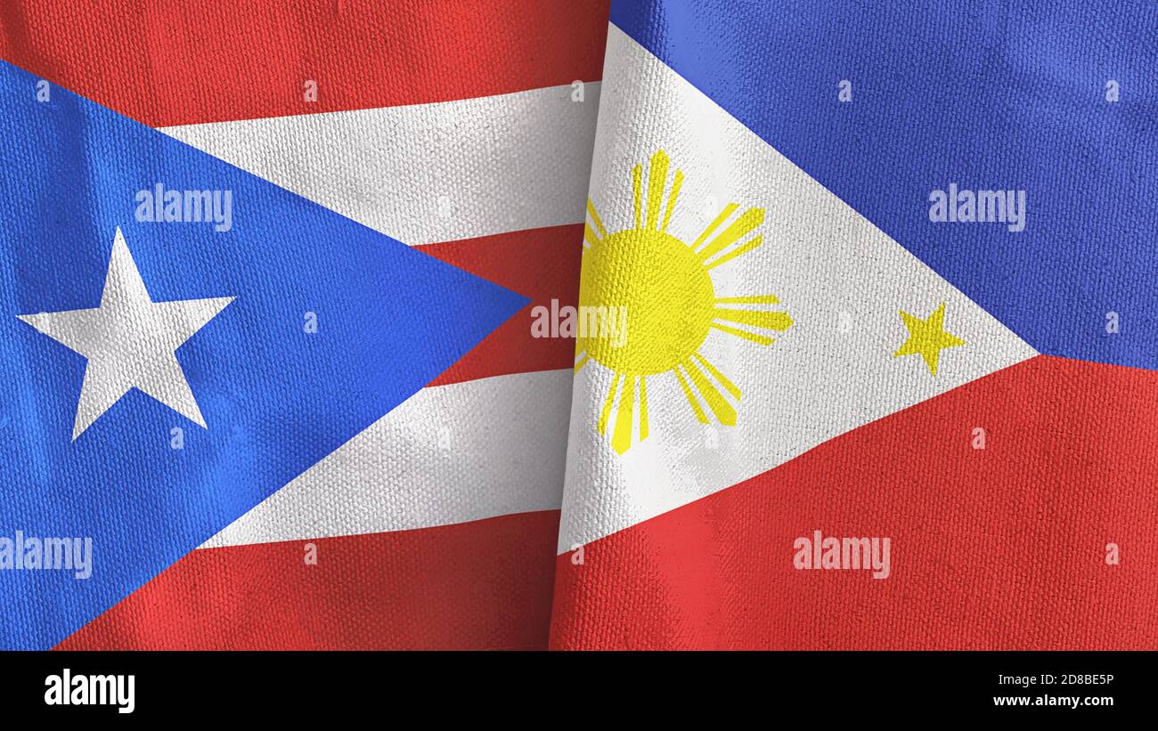 Philippines and Puerto Rico two flags textile cloth 3D rendering Stock ...