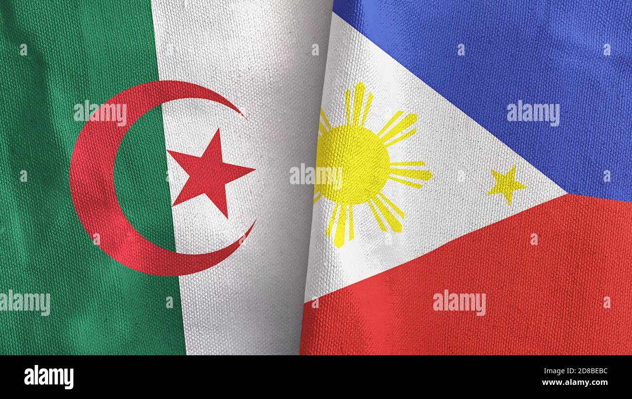 Philippines and Algeria two flags textile cloth 3D rendering Stock ...