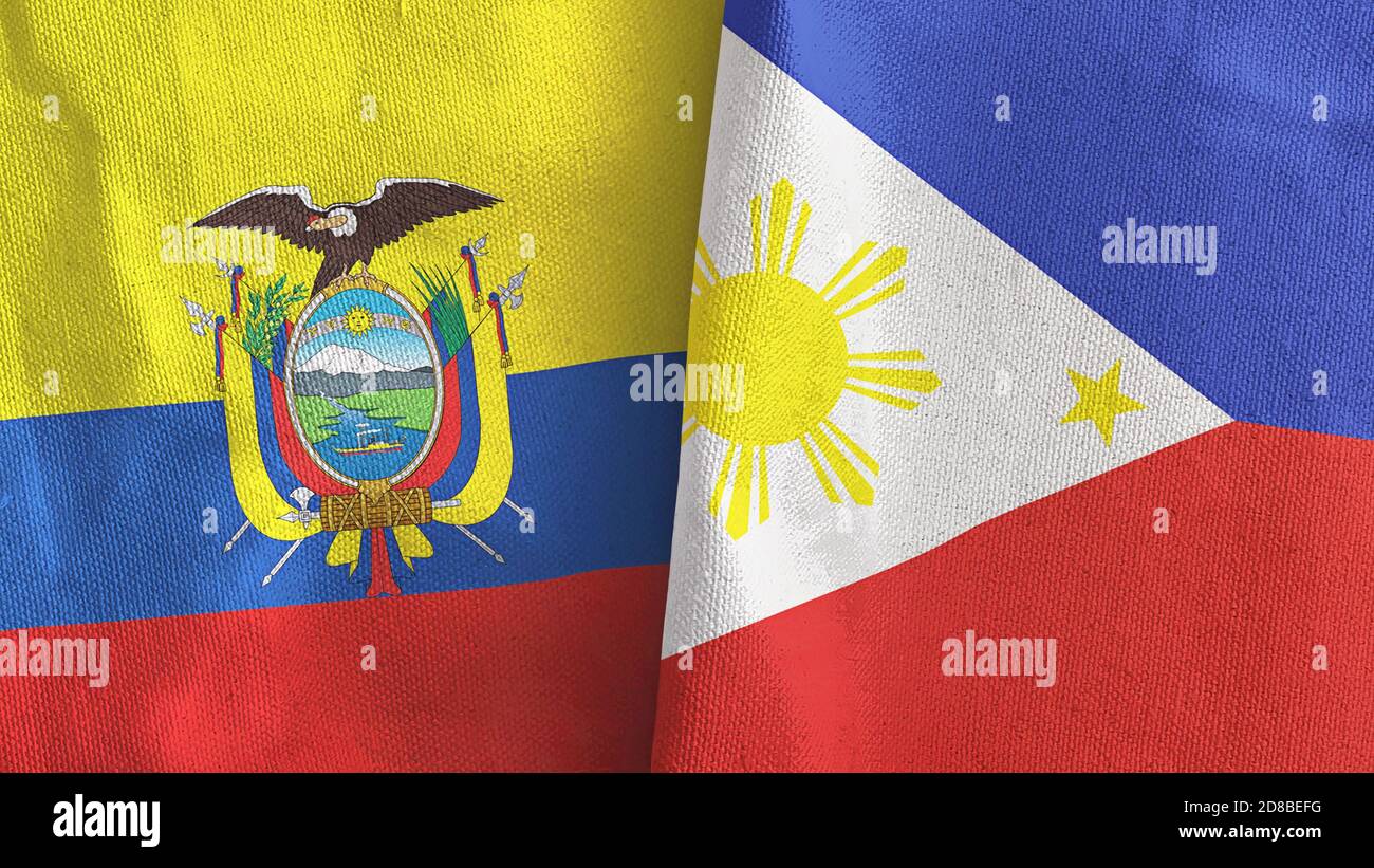 Philippines and Ecuador two flags textile cloth 3D rendering Stock ...