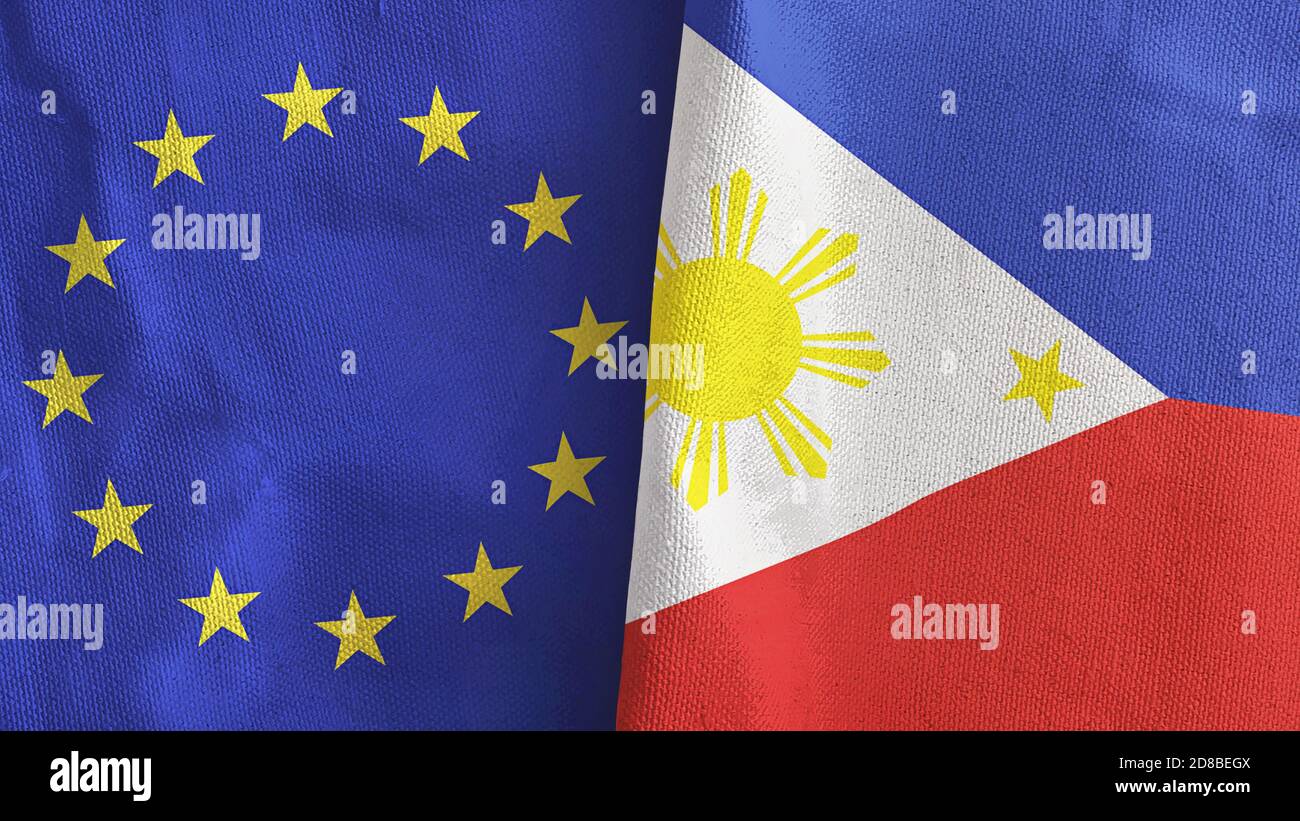 Philippines and European Union two flags textile cloth 3D rendering ...